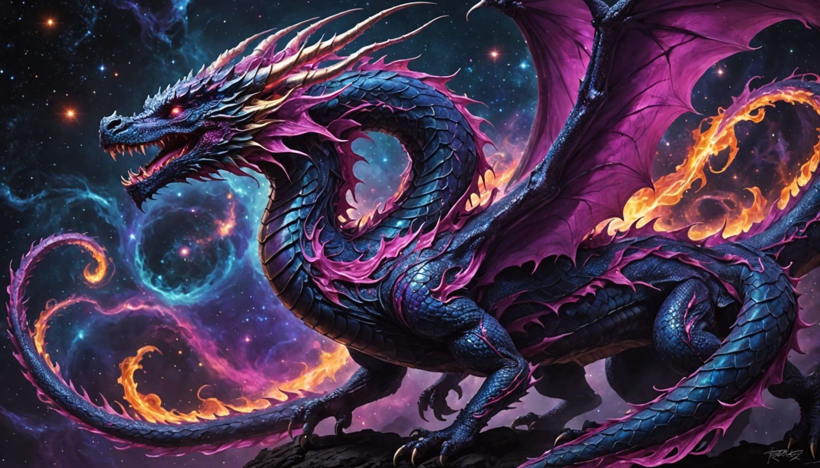 Cosmic Dragon of Living Stellar Energy Soars Throu... - AI Art