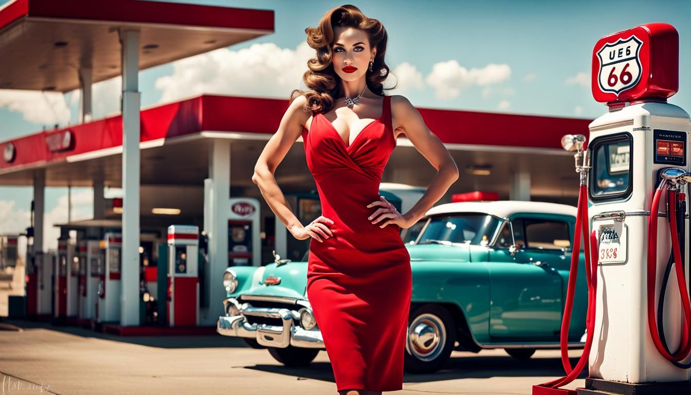 50's Pin-up Pit Stop v2 - AI Generated Artwork - NightCafe Creator