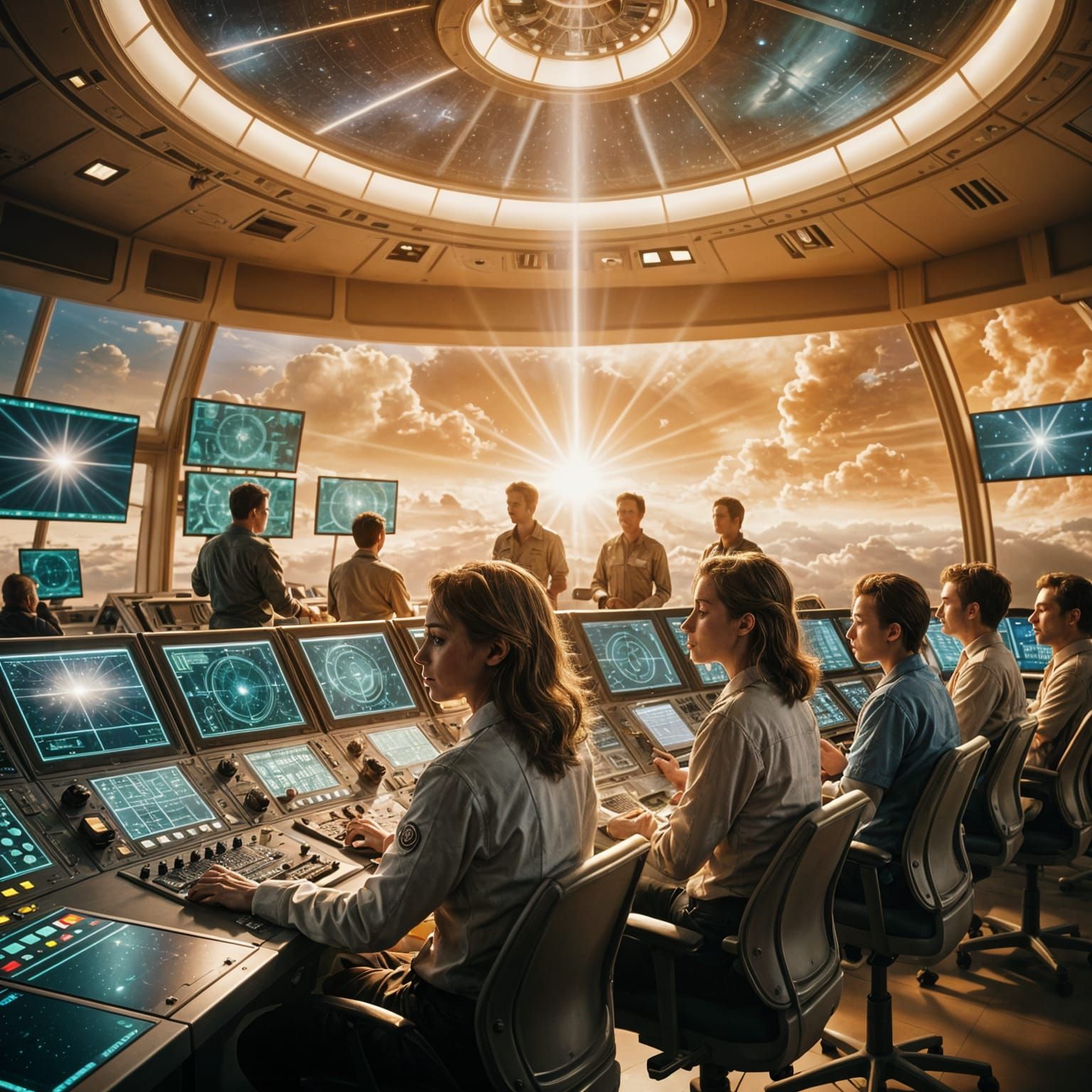 Starship control room. Final approach, Andromeda 9.