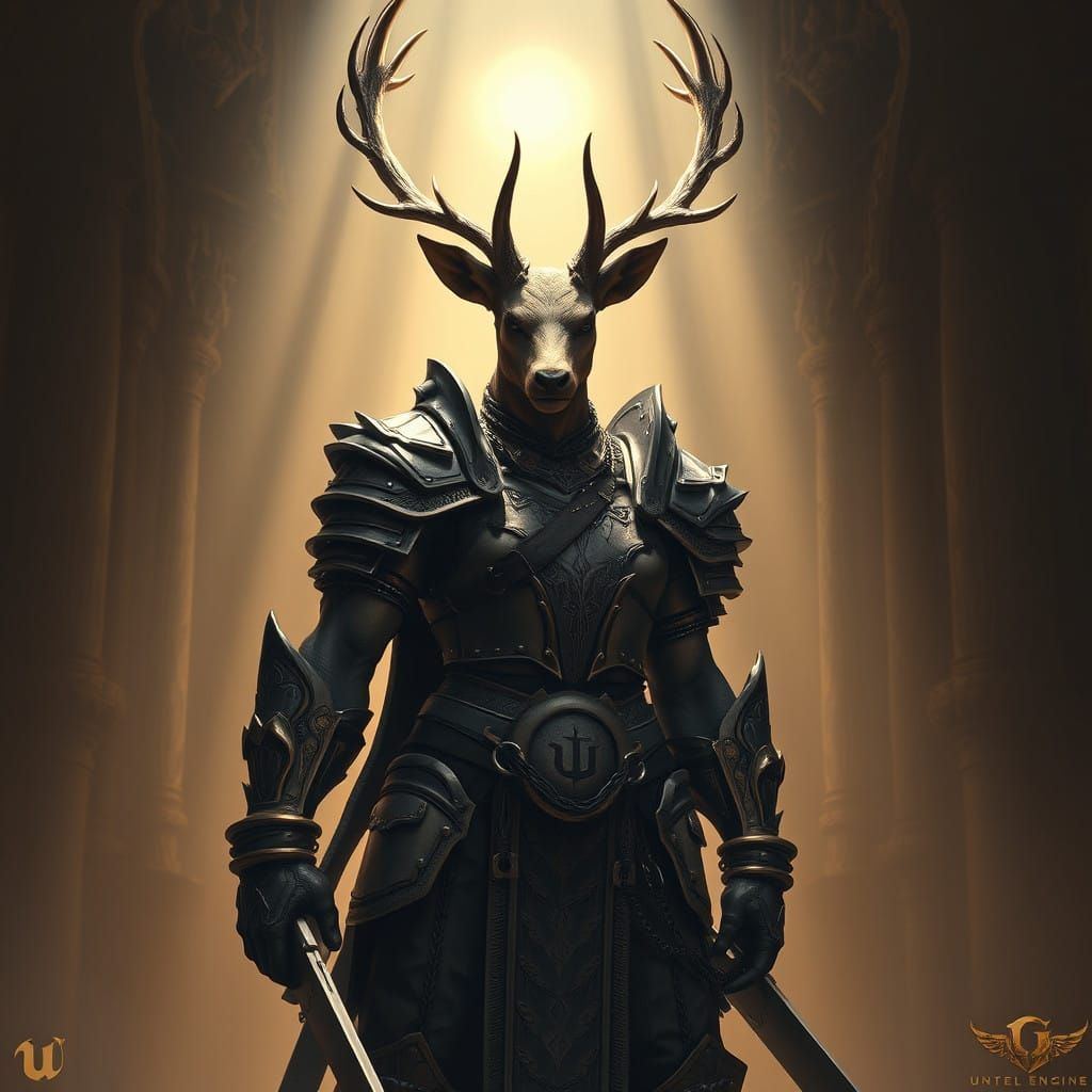 Doe - Majestic Warrior Deer Goddess in Ancient Fantasy Realm