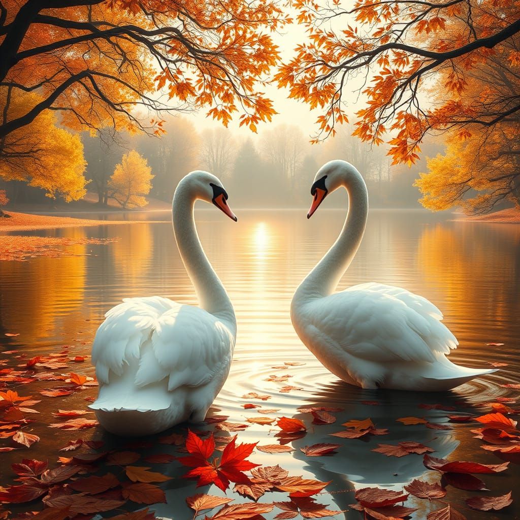 Autumn swans - Regal Autumn Swans in Golden Light