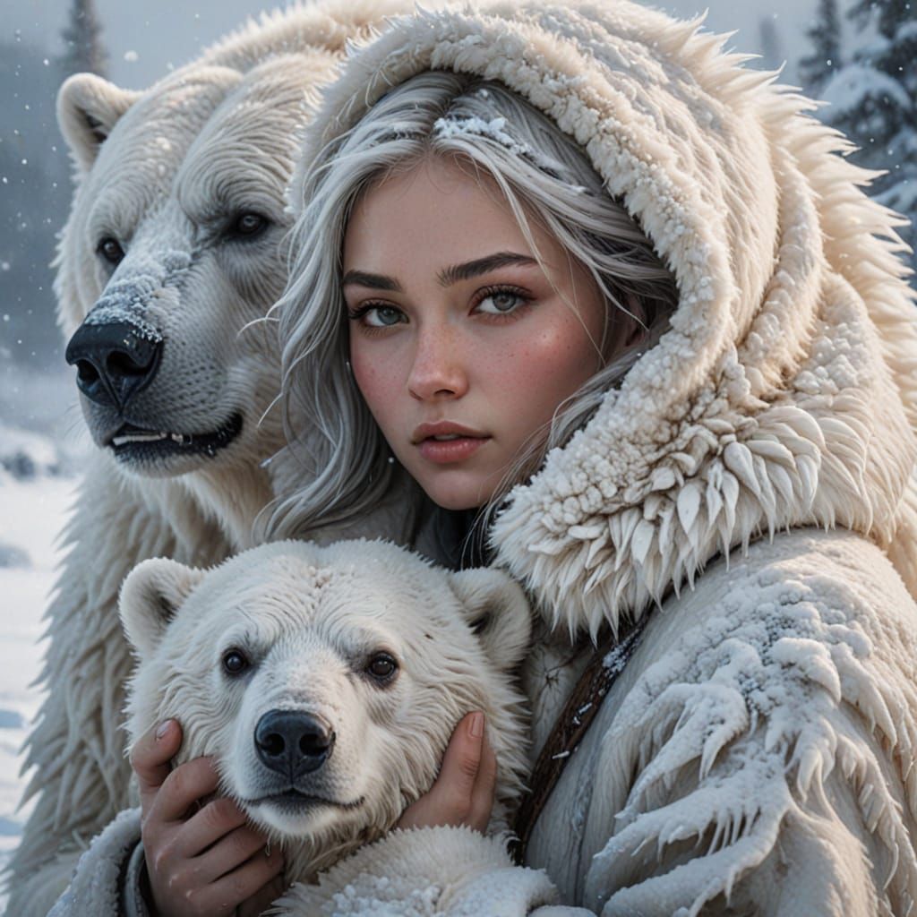 Polar Bear & Girl - Study 01B - RealVis V4 Lightning Model