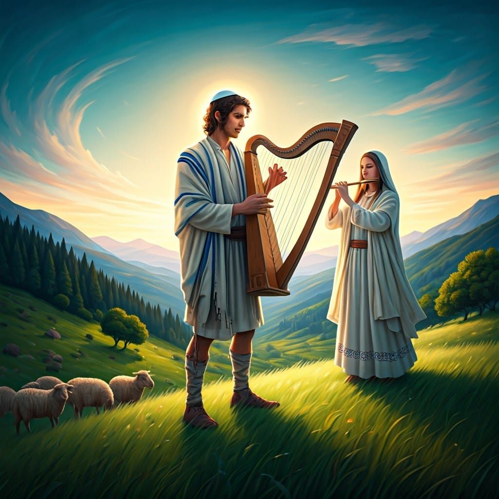 Hebrew Jewish Hasidic Shepherds in Harmony with Na... - AI Art