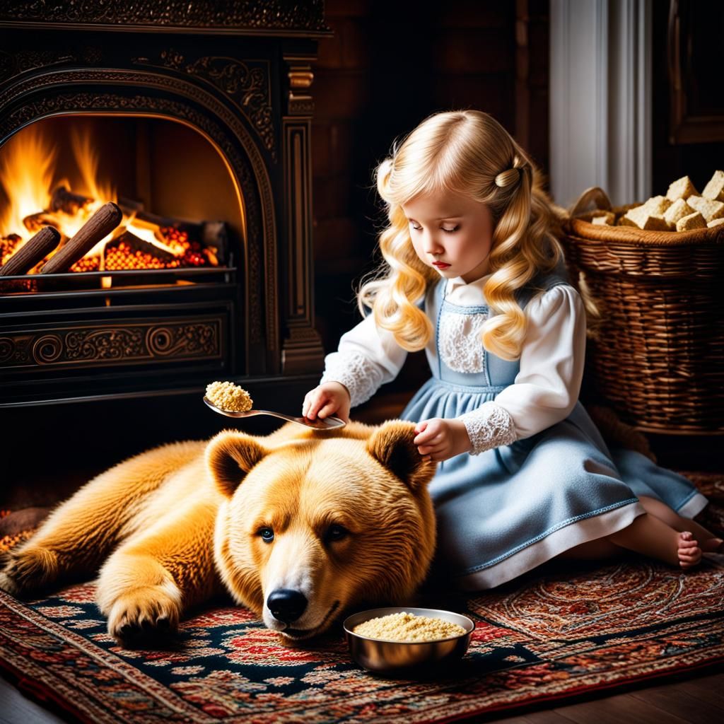 Goldilocks and her bear - AI Generated Artwork - NightCafe Creator
