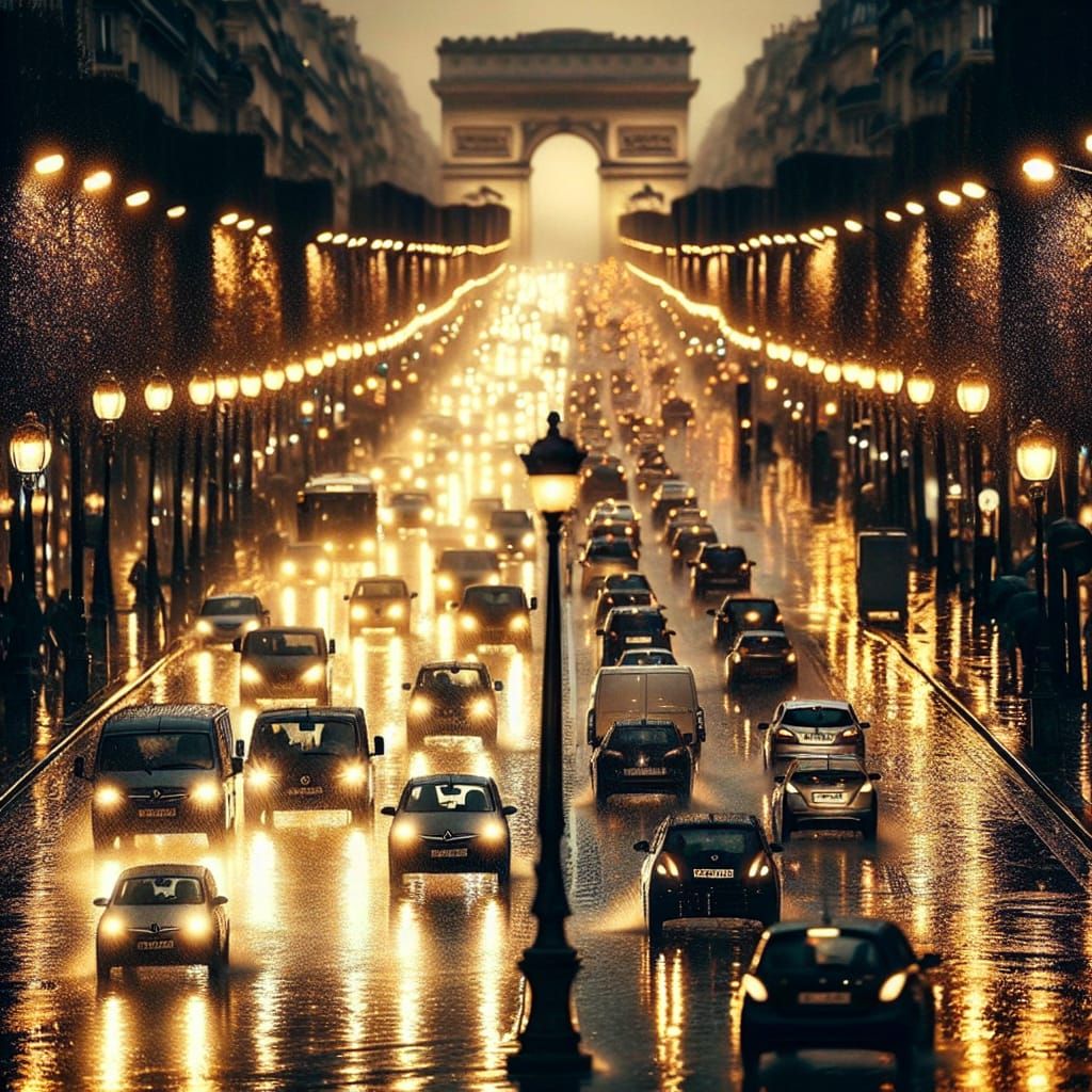 A rainy night in paris on the chanselise - AI Generated Artwork ...