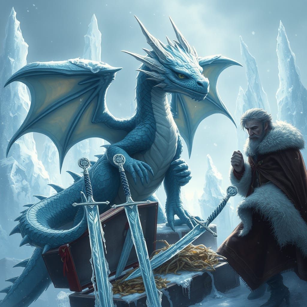 Icy Dragon Merchant Selling Frosty Valyrian Steel ... - AI Art