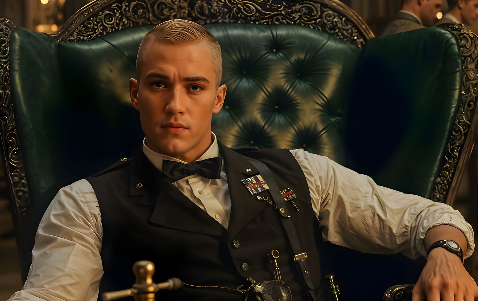 Dashing WWI Officer in Intimate Steampunk Scene - AI Art