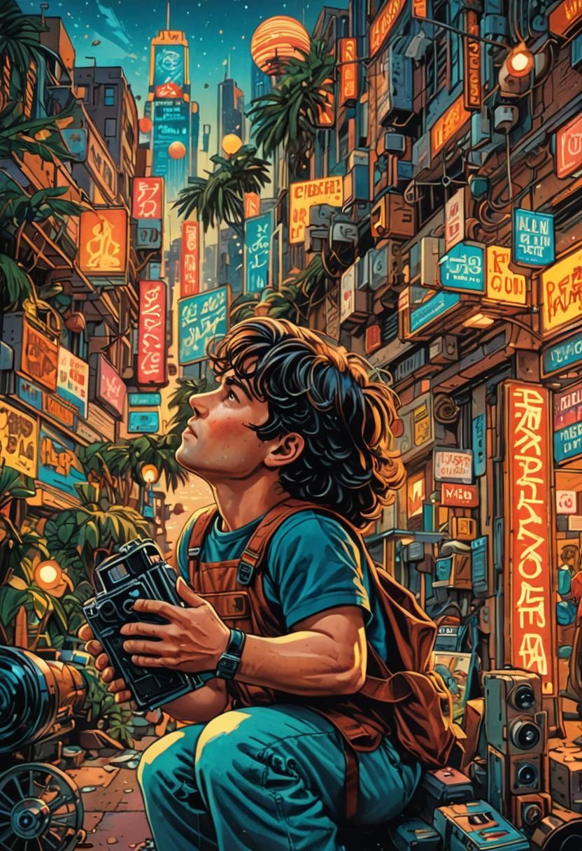 1980's aesthetic, Hyperdetailed, vibrant tones, Polaroid film camera ...