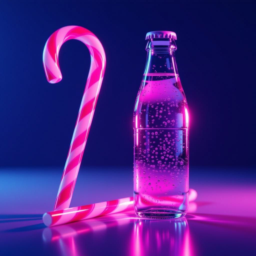 Neon Pink Candy Cane and Soda in Futuristic Style - AI Art