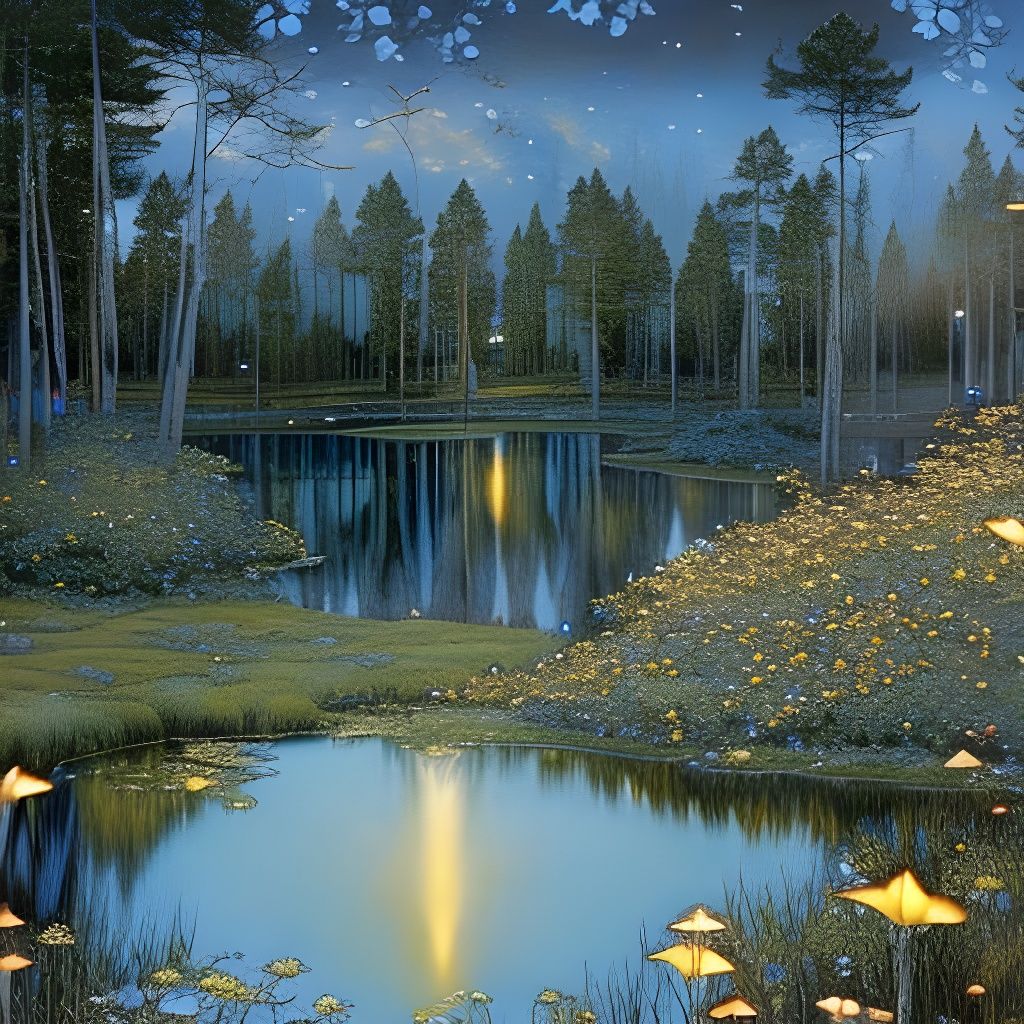 Twilight on the Pond - AI Generated Artwork - NightCafe Creator
