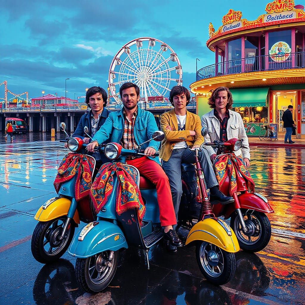 The lemonheads on mod scooters wrapped in "a circle of one" Artwork ...