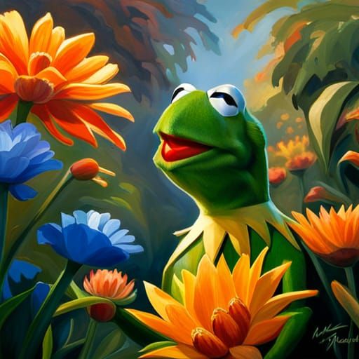 Kermit in a garden - AI Generated Artwork - NightCafe Creator