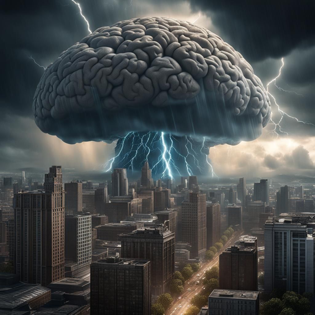 "Brain Storm". Gigantic brain of mothership size generating a ...