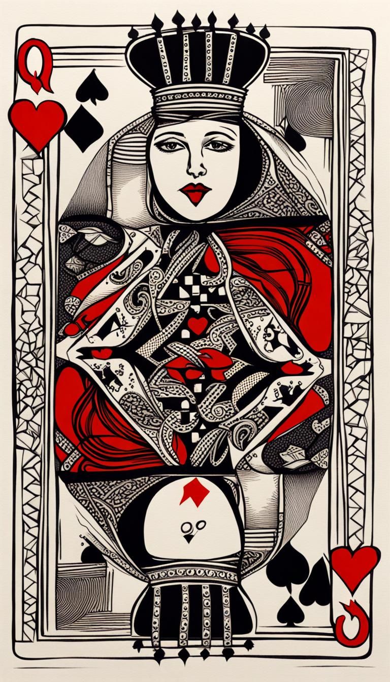 Socialist realism abstract symmetrical queen of hearts playing card ...