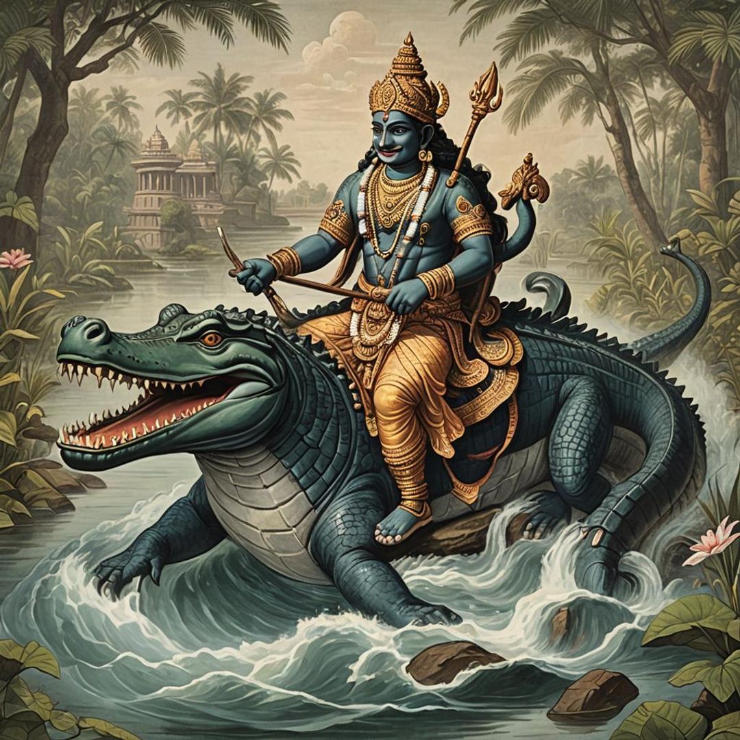 Varuna Hindu God of Water Riding a Crocodile - AI Generated Artwork ...