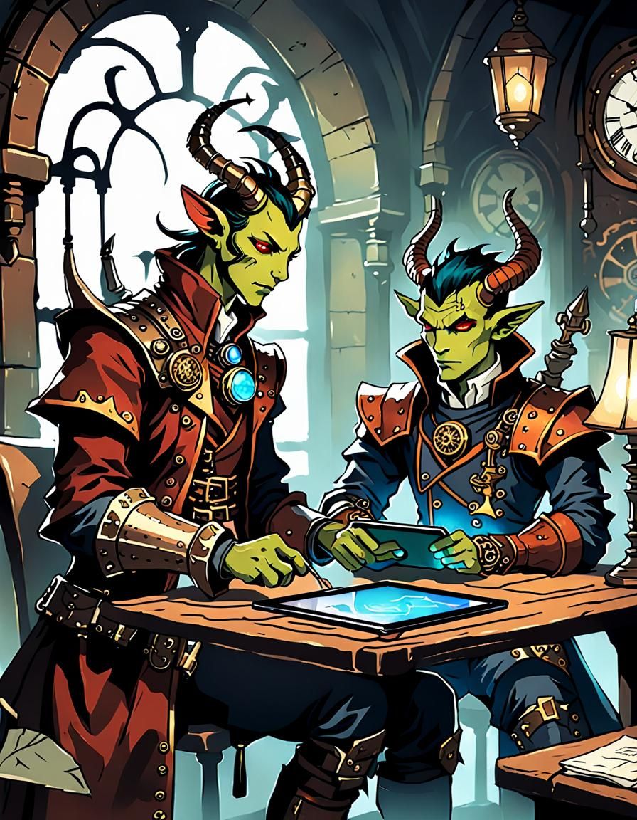 DnD Steampunk Male Tieflings with Tablets (StarlightXL) - AI Generated ...