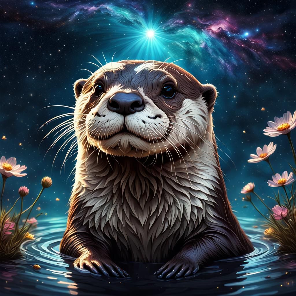 Beautiful otter swimming in the cosmos surrounded by stars - AI ...