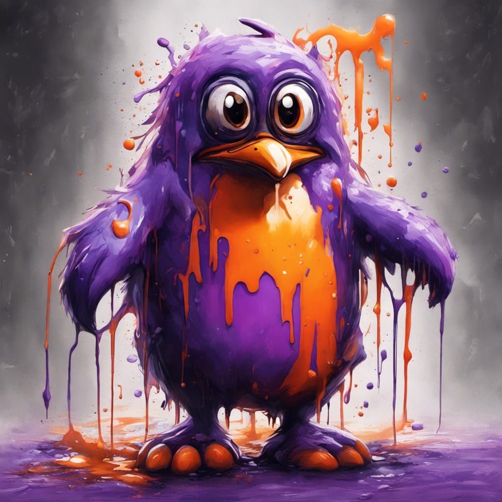 A furry purple and orange monster penguin - AI Generated Artwork ...