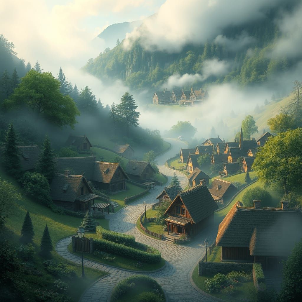Misty Village - Whimsical Village in Mysterious Mist