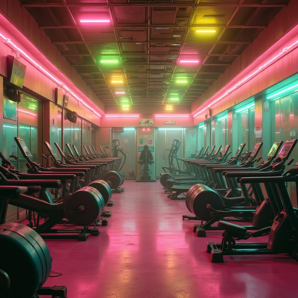 Gym in toxic colours - Futuristic Gym in Neon Dystopian Sty...