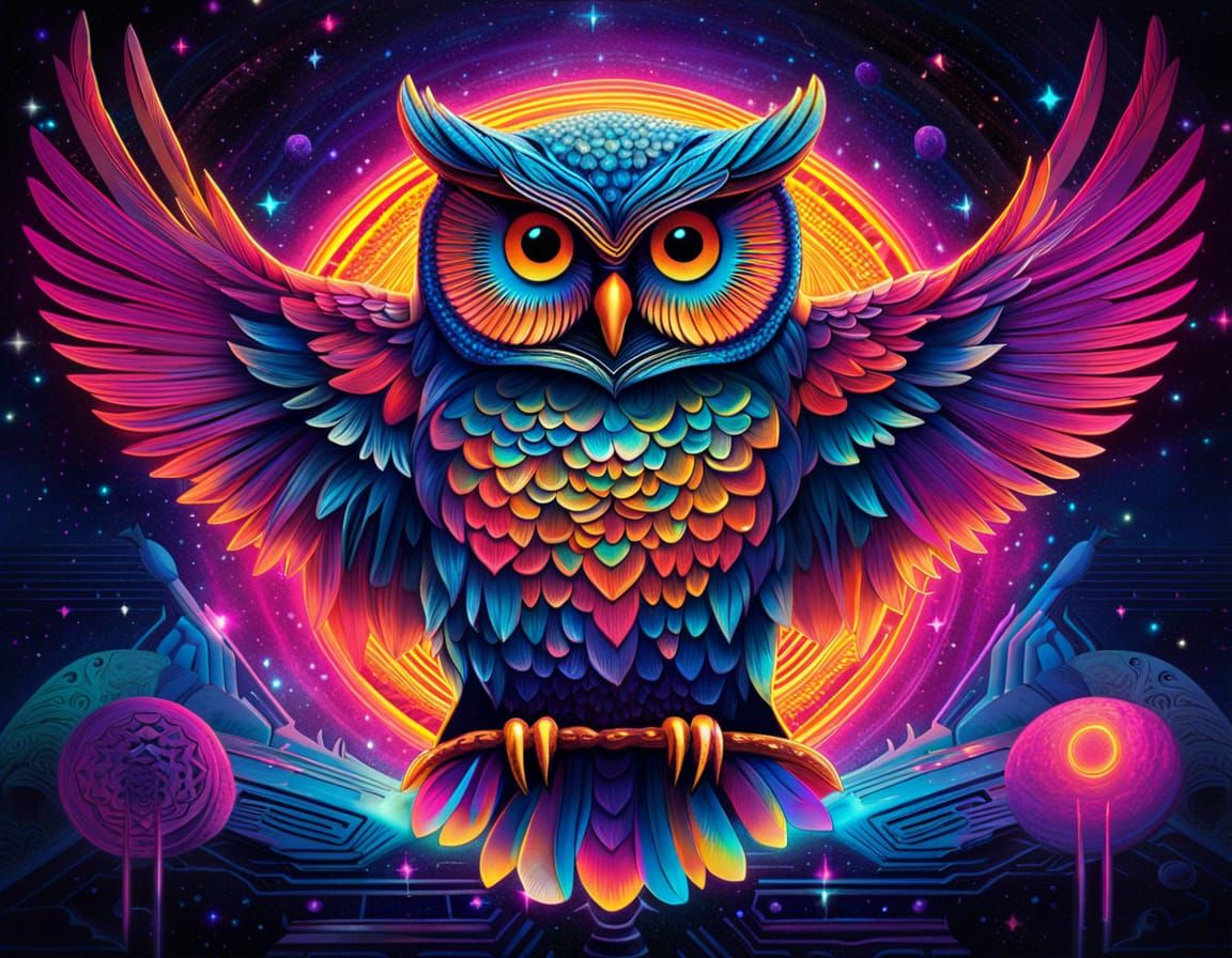 Cosmic Owl (Neon, glowing, cosmic) - AI Generated Artwork - NightCafe ...