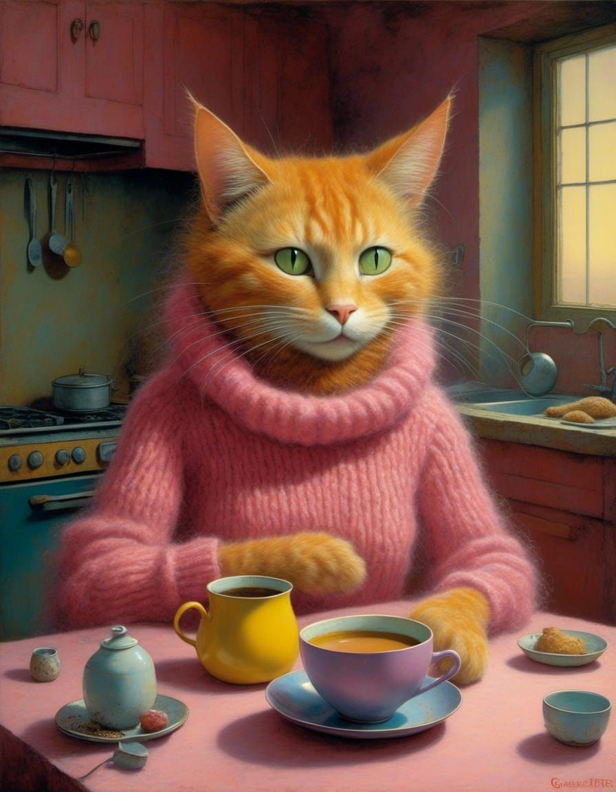 Pink meow. ☕️🩷 - AI Generated Artwork - NightCafe Creator