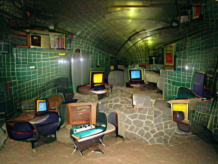 Underground room with vintage computers