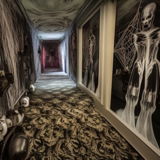 hyperdetailed creepy, spooky haunted house full of visual ghosts ...