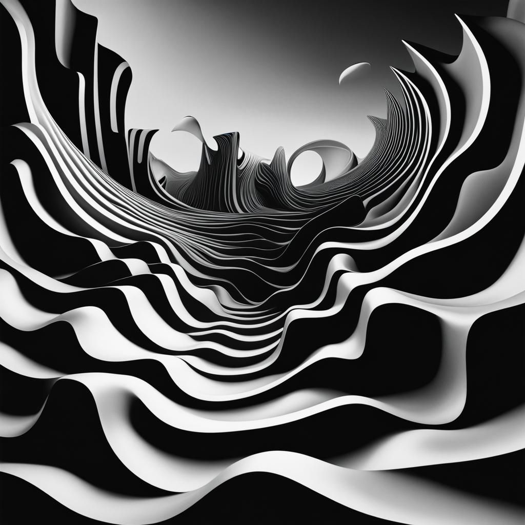 Surreal Abstract Shapes in High Contrast Black and... - AI Art