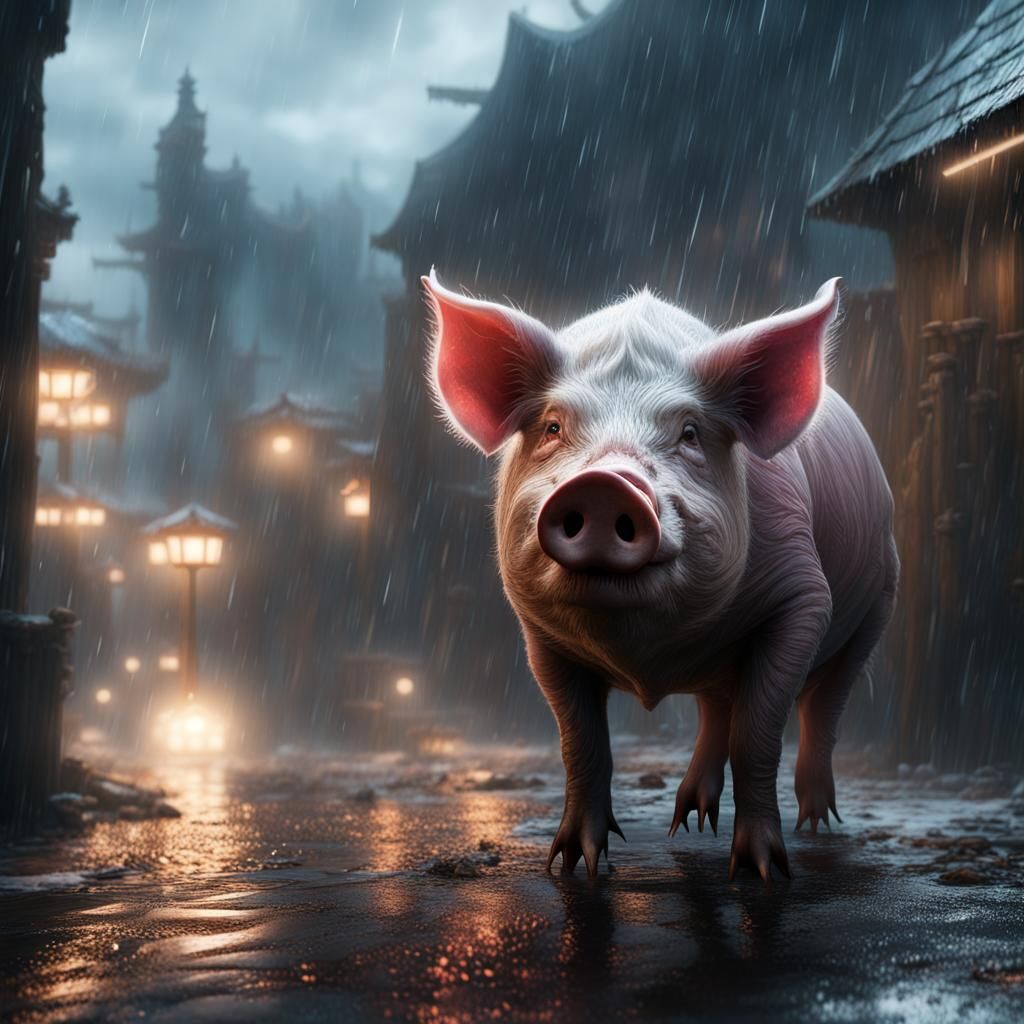 pig in the rain - AI Generated Artwork - NightCafe Creator