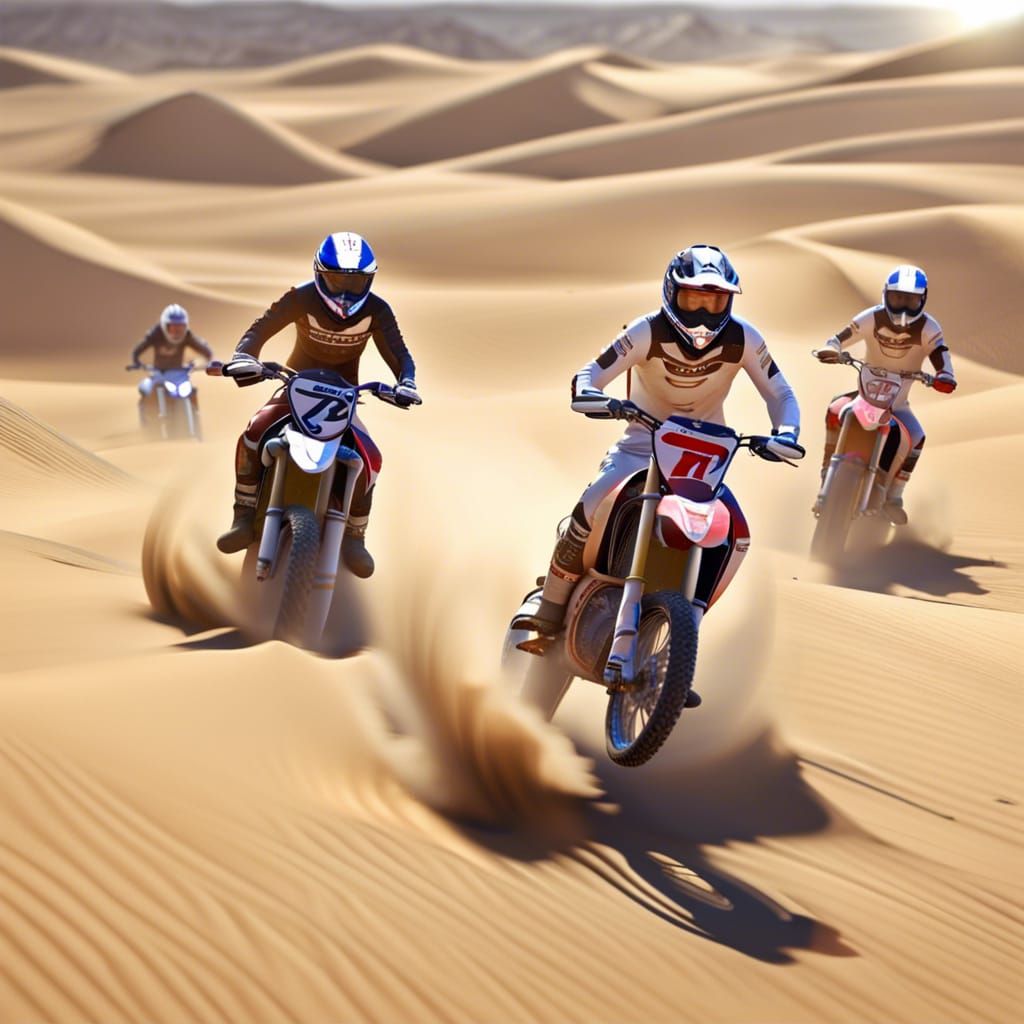 Motorcycles race across a sand dune - AI Generated Artwork - NightCafe ...