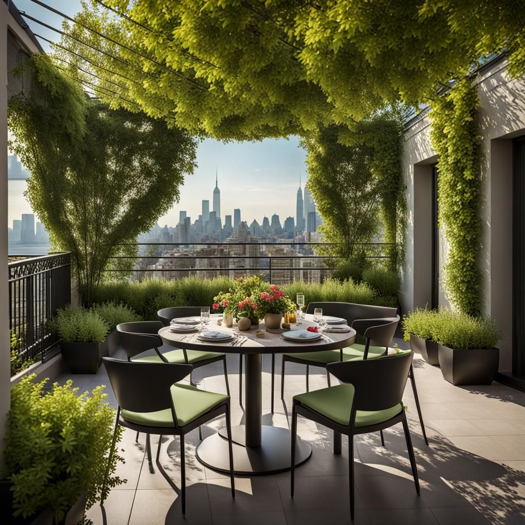 Roof terrace with a picturesque view of the city skyline - AI Generated ...