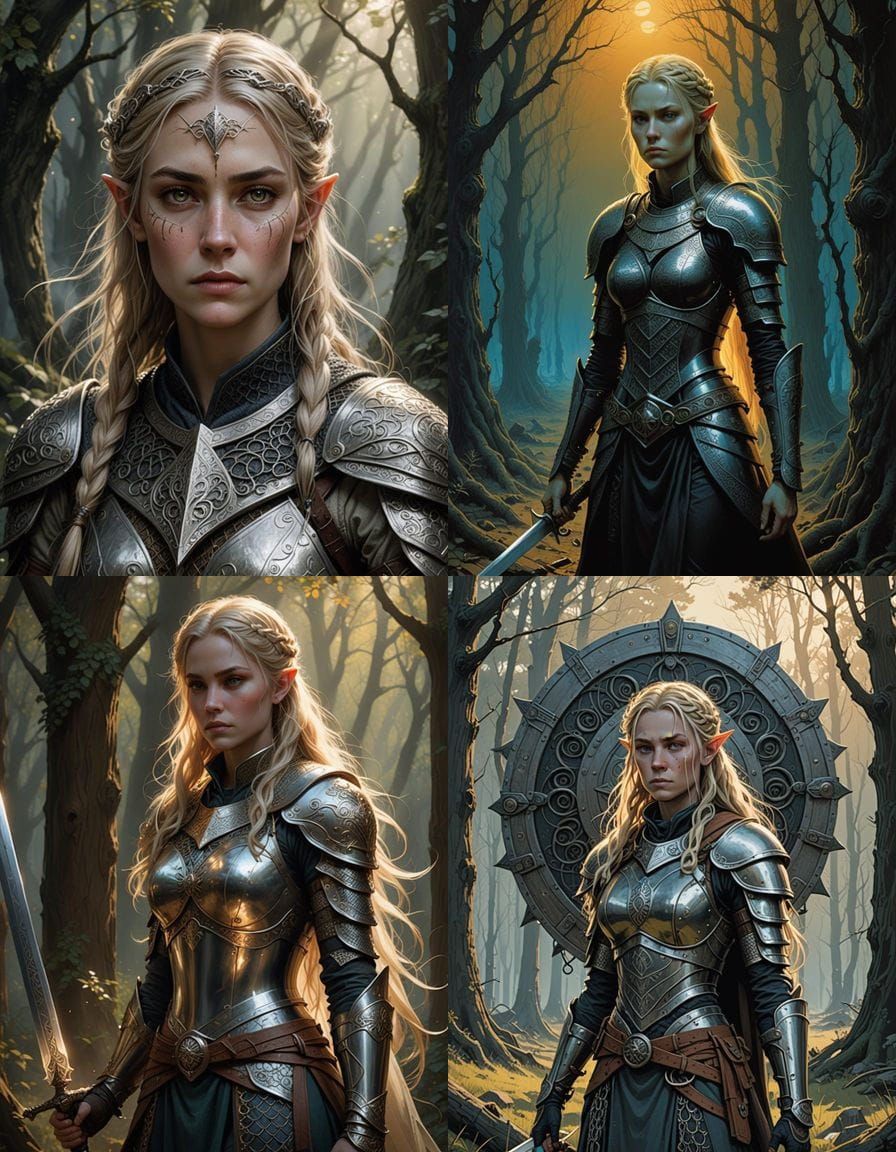 Elegant Elf Shield Maiden in Chain Mail Armor - AI Art