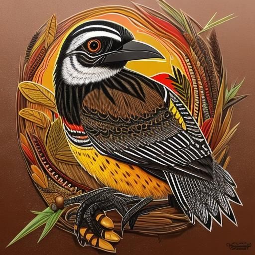 Aboriginal bird art. sharp, focused, vibrant, colorful, clear image ...