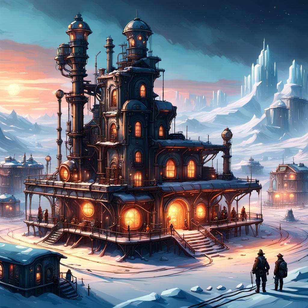 Futuristic Steampunk Outpost Thrives in Frozen Tun... - AI Art