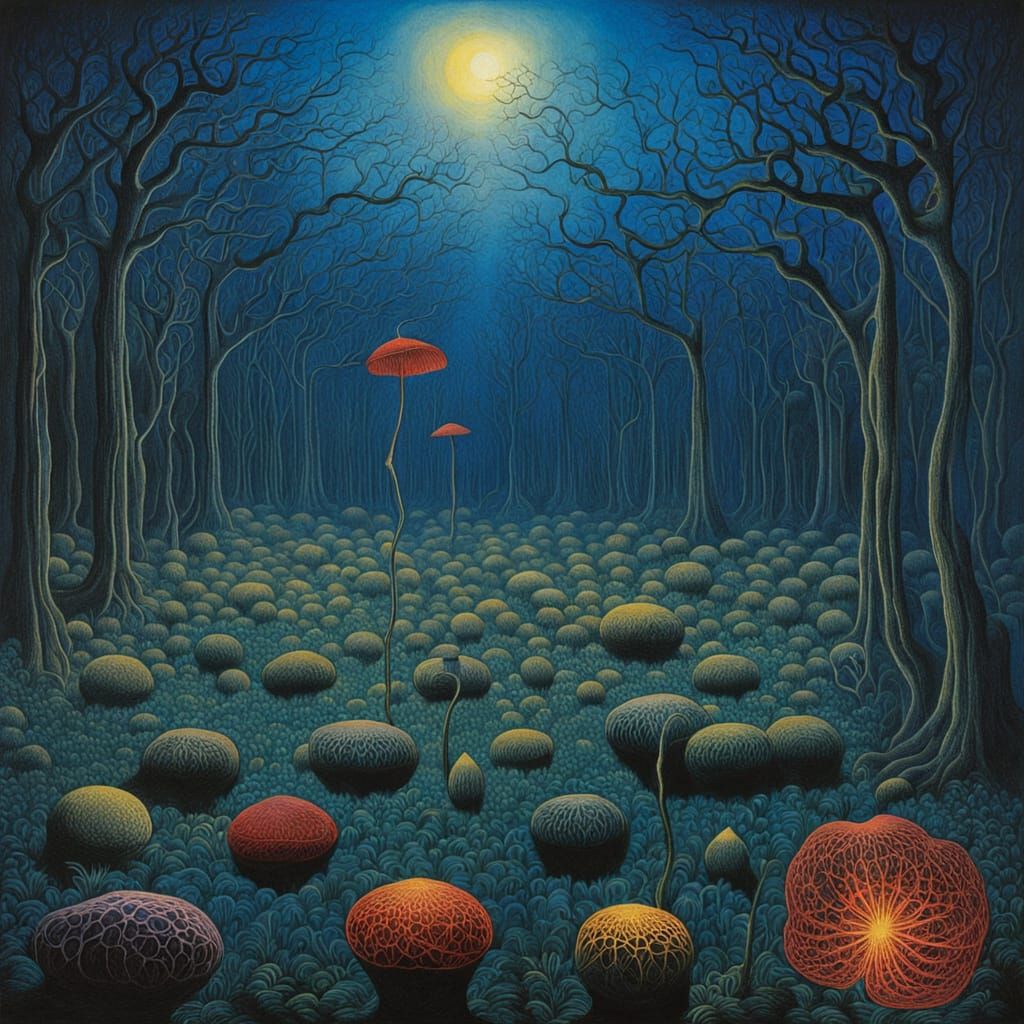 Surreal Bloom of Shadow Seeds in Negative Space - AI Art