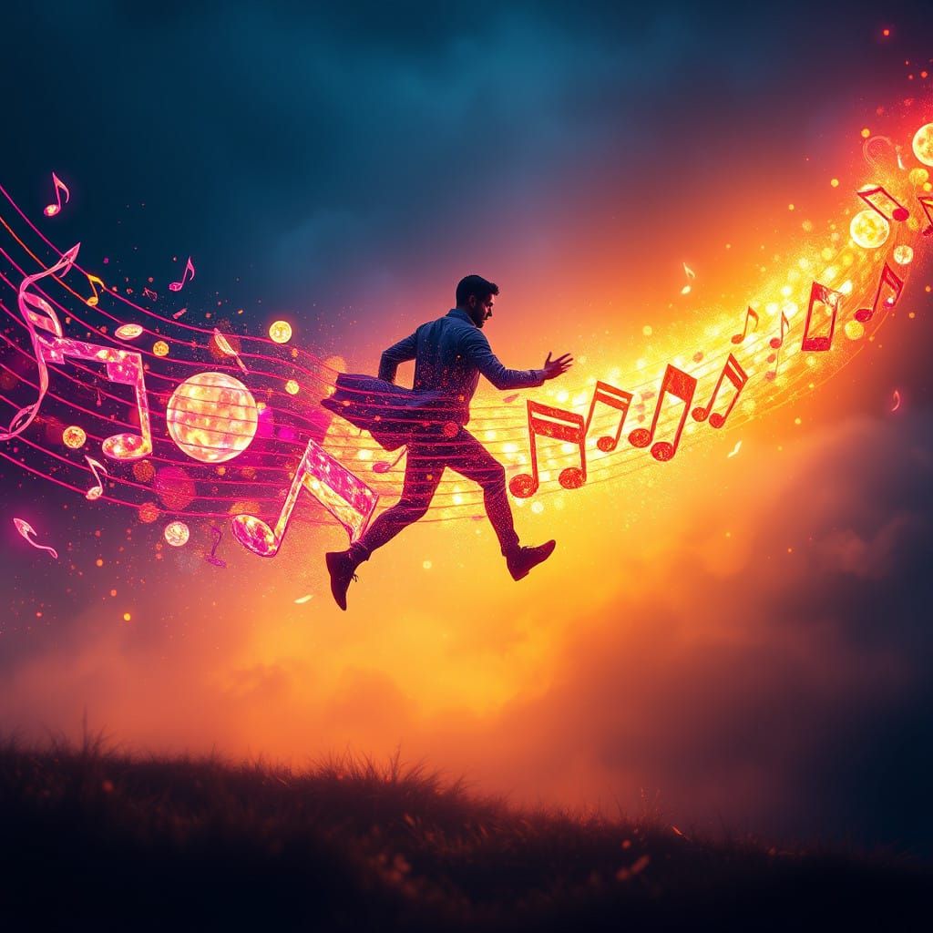 Man Moves from Right to Left, Body Dissolving into... - AI Art