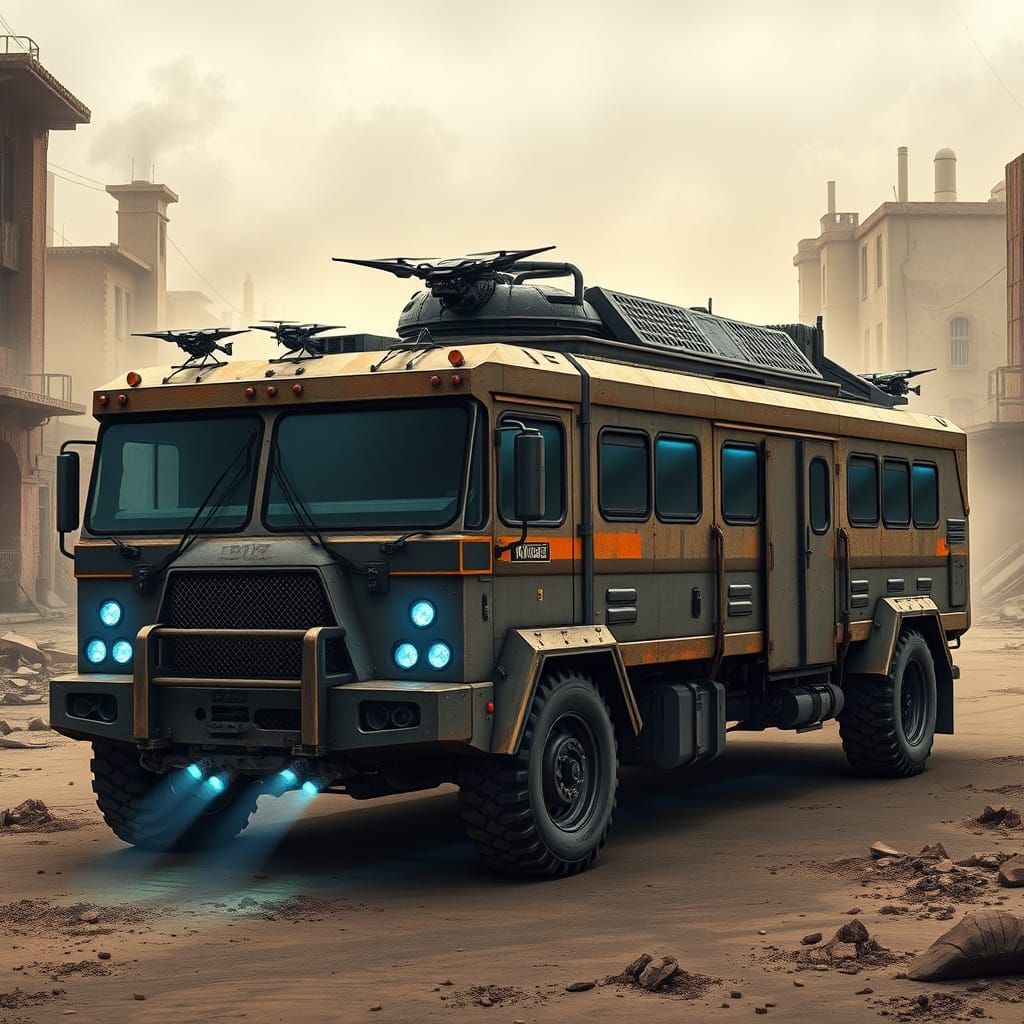Cybertruck RV Hybrid in Post-Apocalyptic Landscape - AI Art