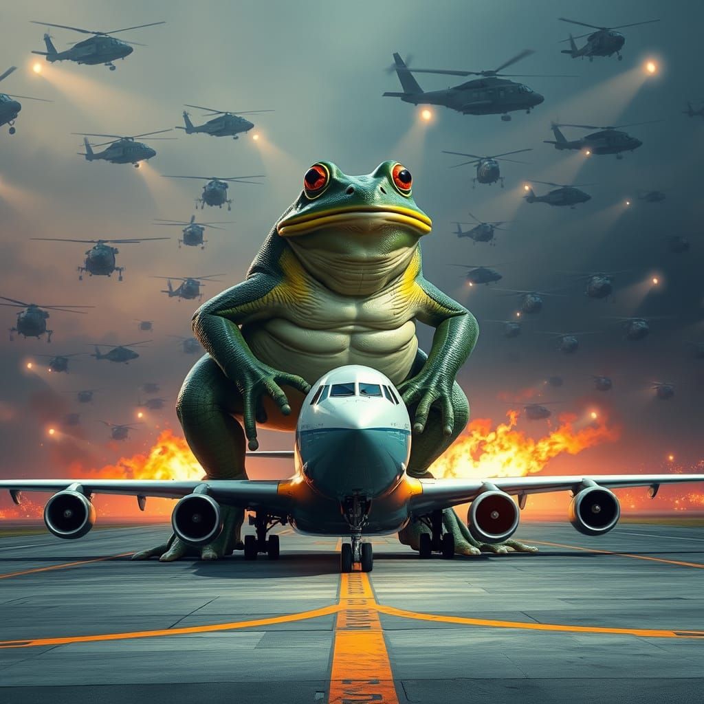 A froggy situation - Colossal Frog Dominates Airport Runway...
