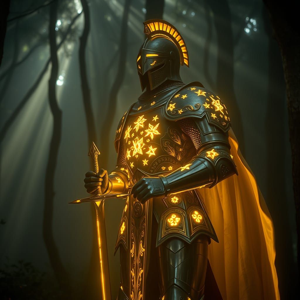 "Knight-Light" - Ethereal Knight in Glowing Armor, Illuminat...