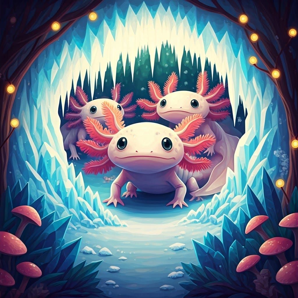 Chibi Axolotls in Winter Wonderland - AI Art