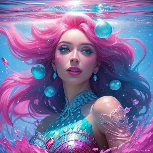 hyper-realistic looking joyful diamond gems pink turquoise Goddess of ...