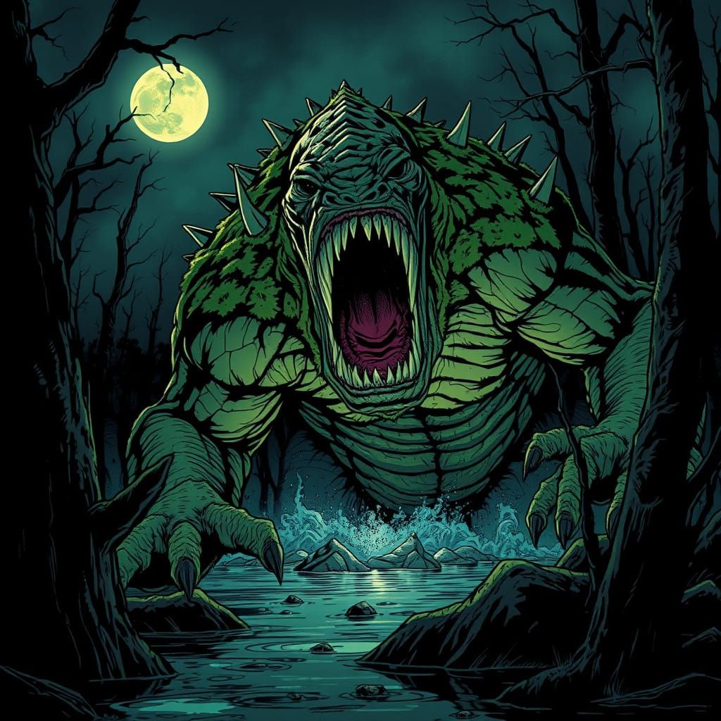 Gothic Swamp Beast Rises from the Murky Depths, Co... - AI Art