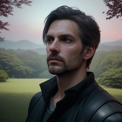 Man Contemplating Life Amidst Nature's Serenity - AI Art