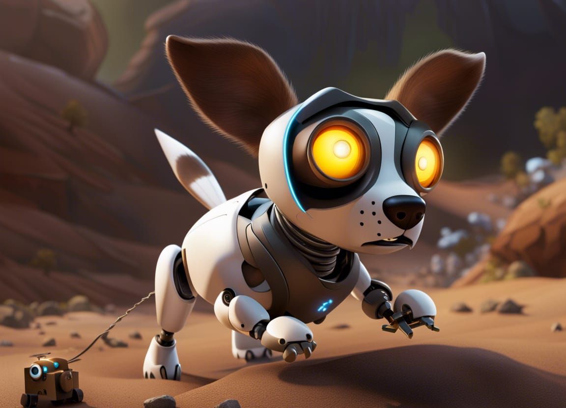 robot dog;goofy robot dog gleefully enthusiastically buries a drone in ...