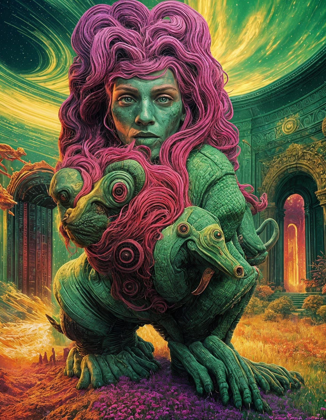 Golden Dystopian Scene in Multidimensional Space - AI Art