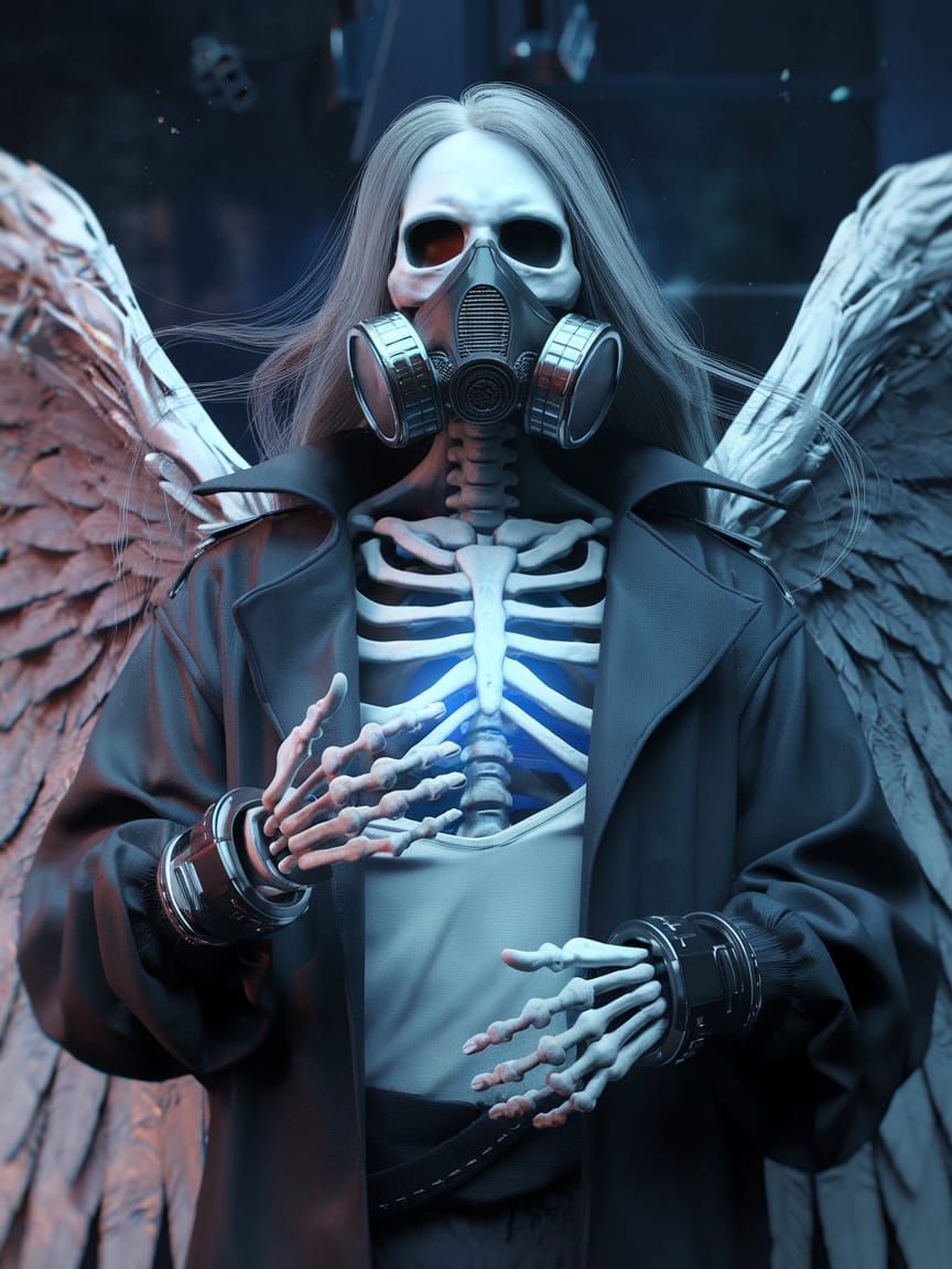 Cybernetic Angel in Dark Elegance - AI Art
