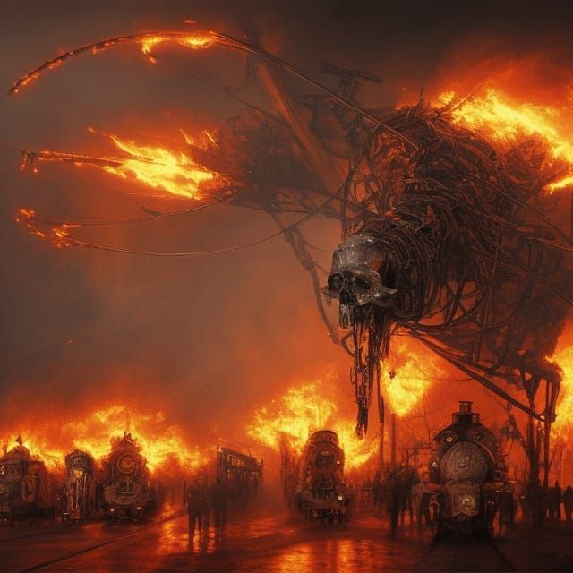 "HUMAN SKULL FLAMES TRAIN!!!! epic long detailed SKULL train on fire ...