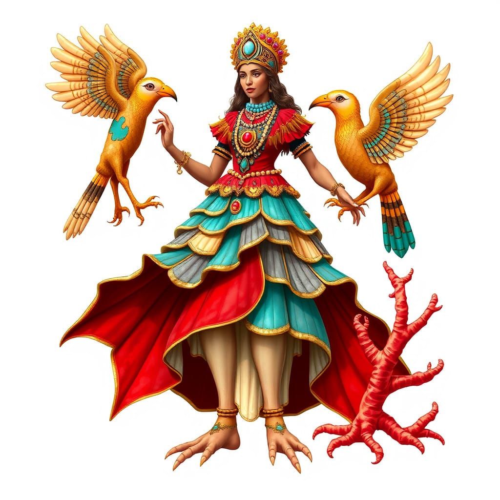 Surreal Totem Matriarch Communes with Bird Goddess - AI Art