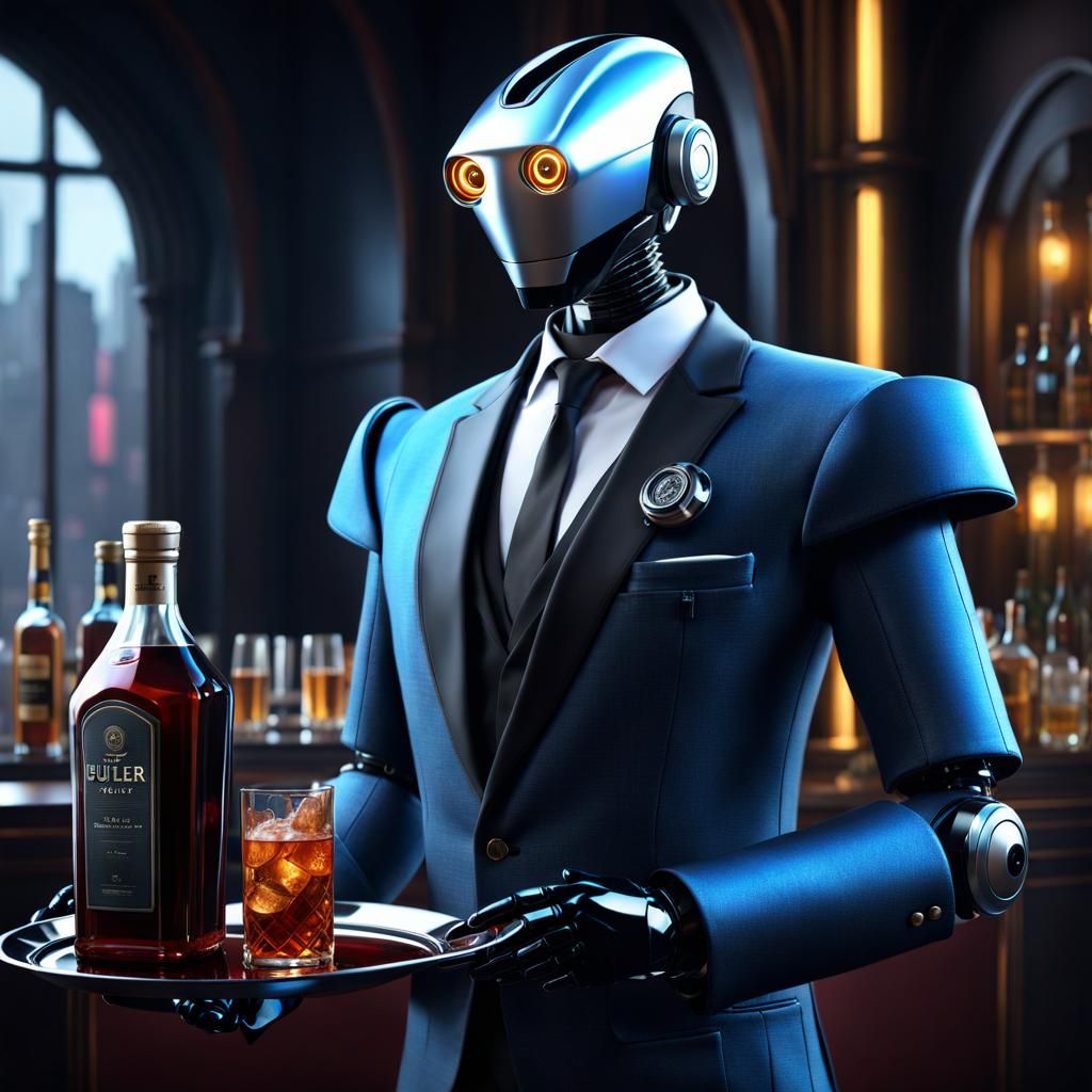 Robot butler bringing a tray - AI Generated Artwork - NightCafe Creator
